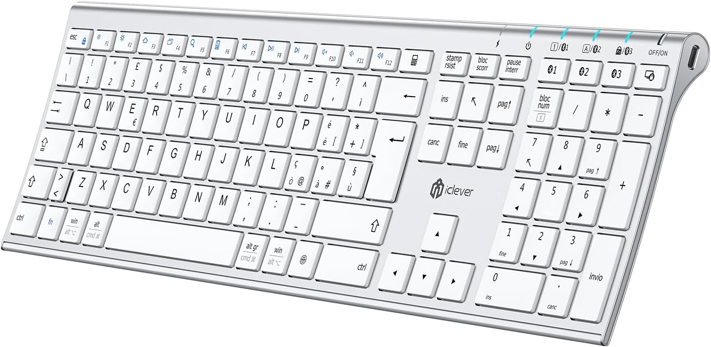 iClever Tastiera Bluetooth, ricaricabile USB-C, tastiera wireless ...
