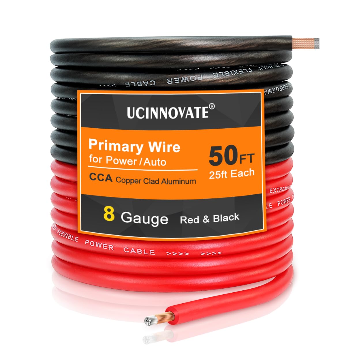 Amazon.com: UCINNOVATE 8 Gauge Wire 50ft CCA Wire, (25ft Black+25ft Red ...