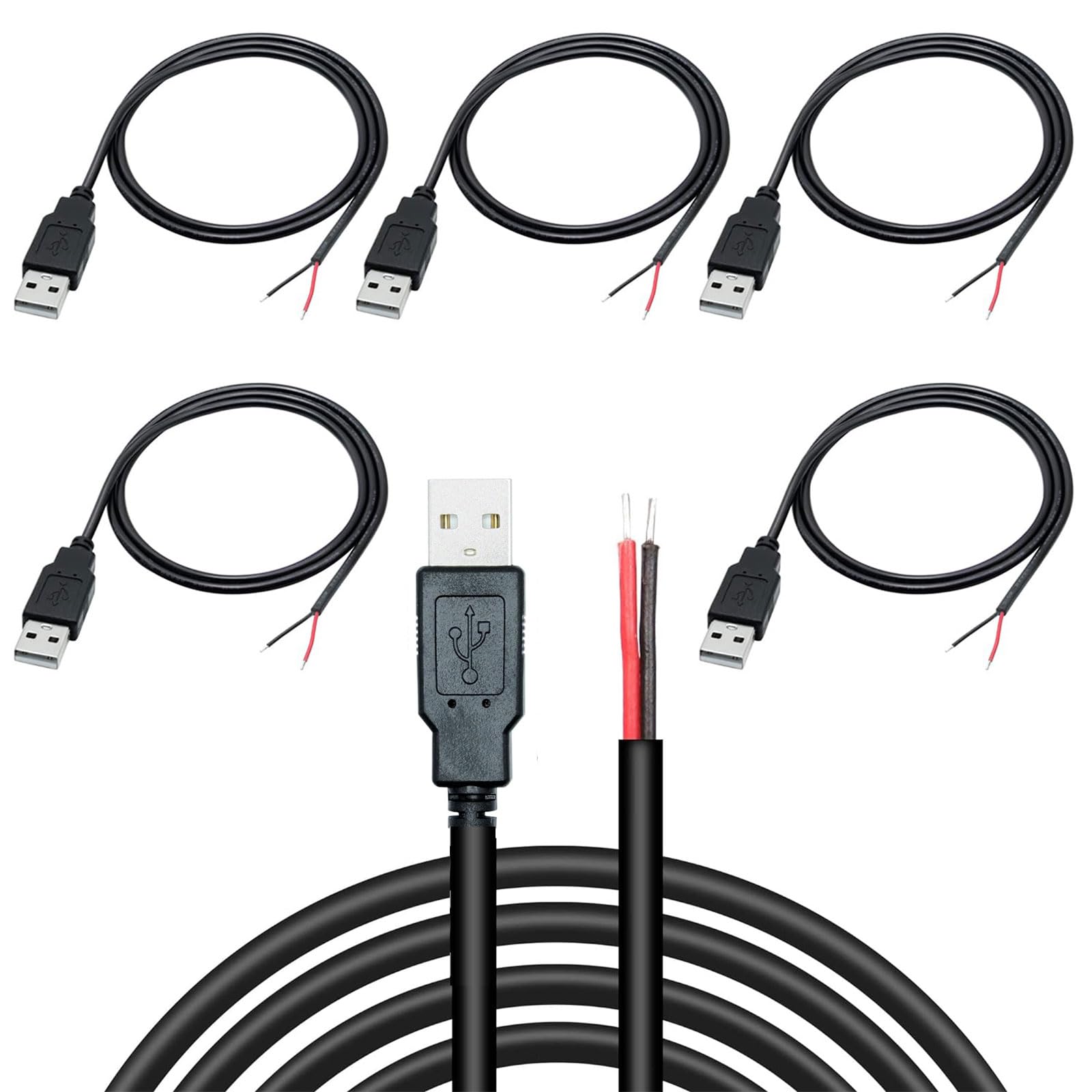 KARELLS USB Pigtail 5 Stück,2 adriges USB 2.0-Kabel,2-poliger blanker ...