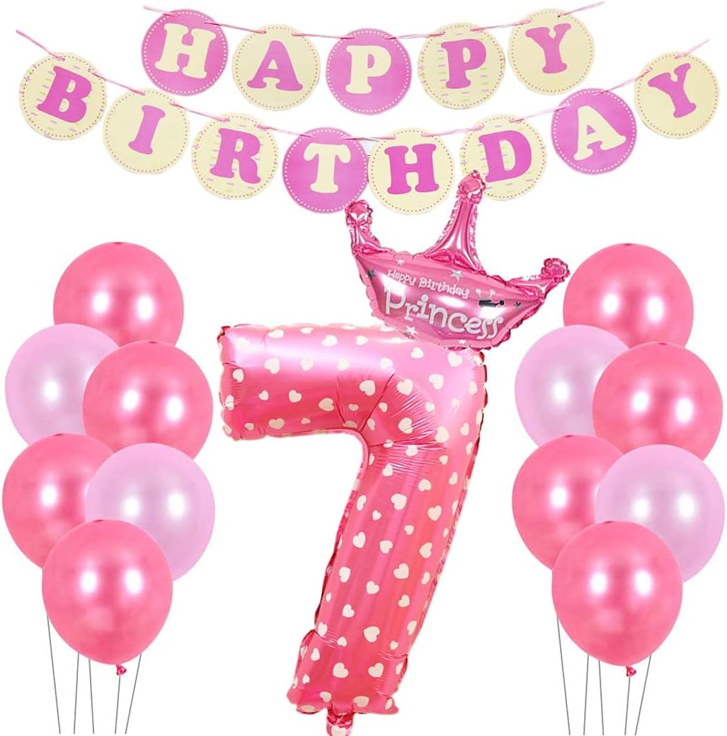 Aabellay 7th Birthday Decorations Kit Happy Birthday Banner Crown ...