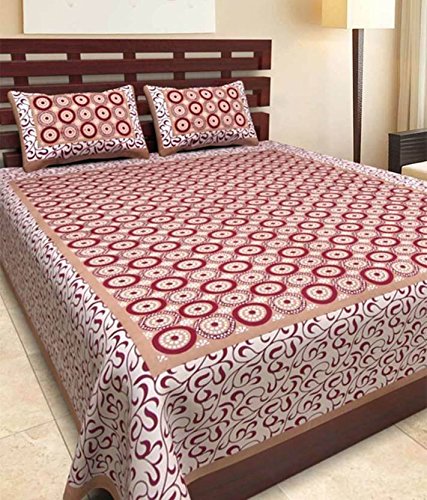 BedZone 100% Cotton Rajasthani Tradition King Size Double Bedsheet with 2 Zipped Pillow Cover ...
