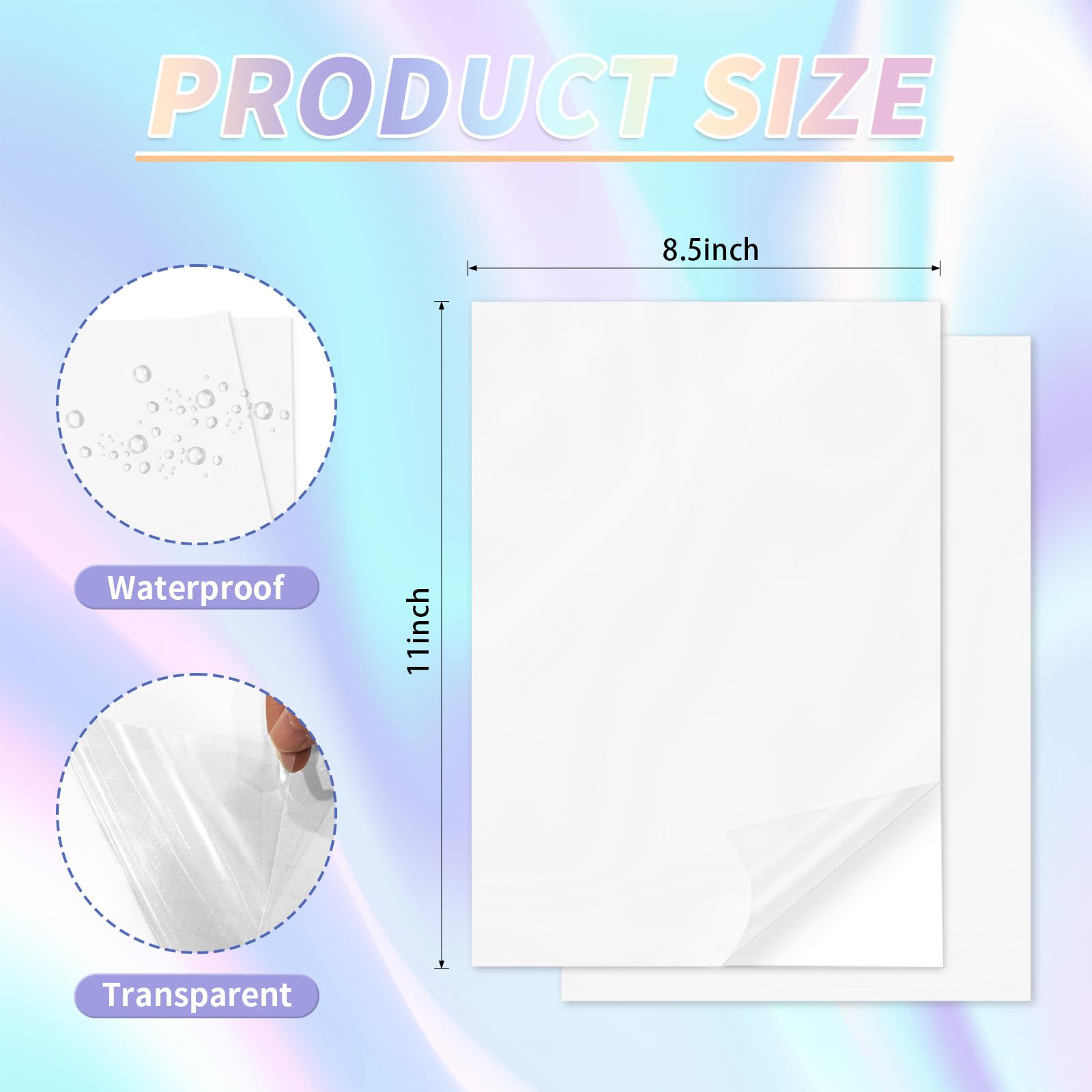 Snapklik.com : 20 Sheets Holographic Sticker Paper,85x11 Inch Clear ...