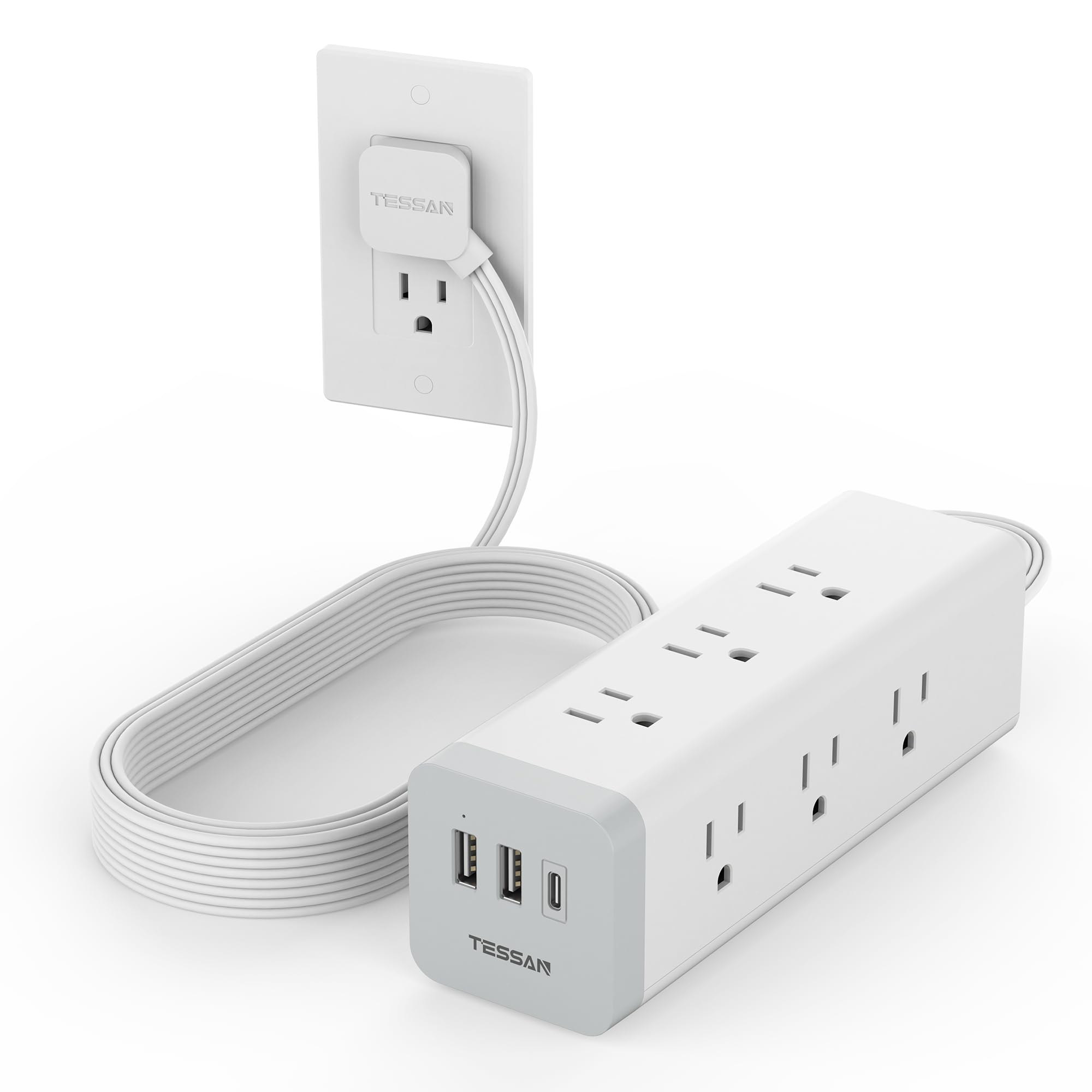 Snapklik.com : Surge Protector Power Strip 10 FT, TESSAN Ultra Thin ...