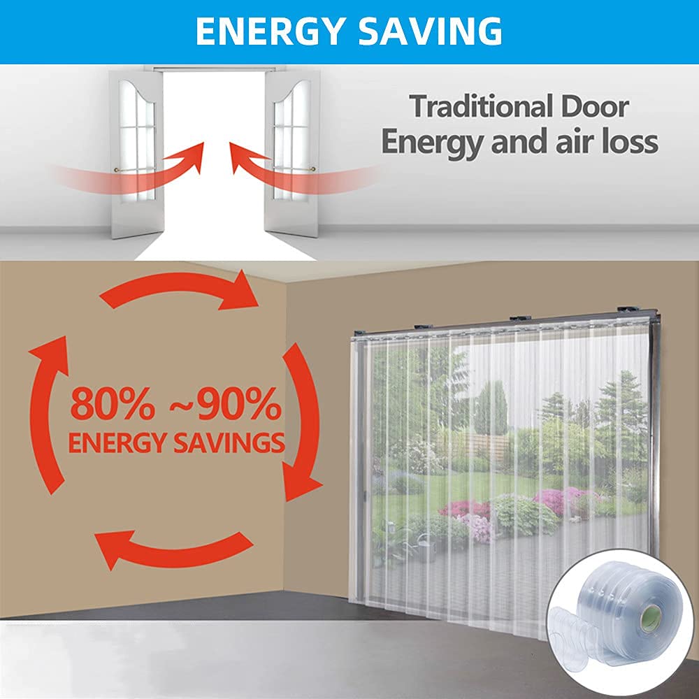 Toriexon Plastic Vinyl Strip Curtain 50’ Length x 7.6” Width x 0.08 ...
