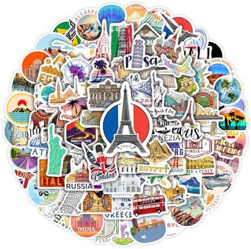 Amazon.com: Travel Around The World Stickers 50 Pack Vinyl Laptop ...