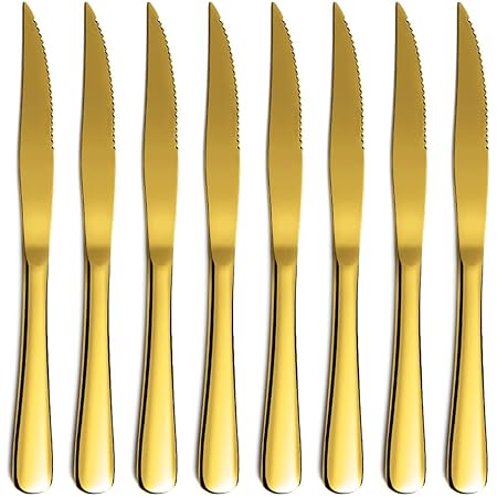 Gold Steak Knife Set, Kyrtaon Golden Serrated Knife, Titanium Gold ...