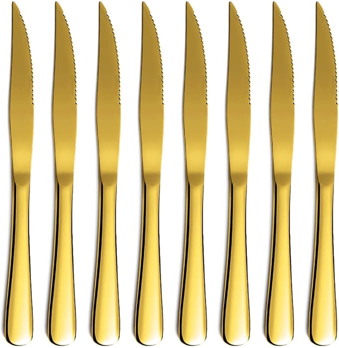 Amazon.com: Gold Steak Knife Set, Kyrtaon Golden Serrated Knife ...