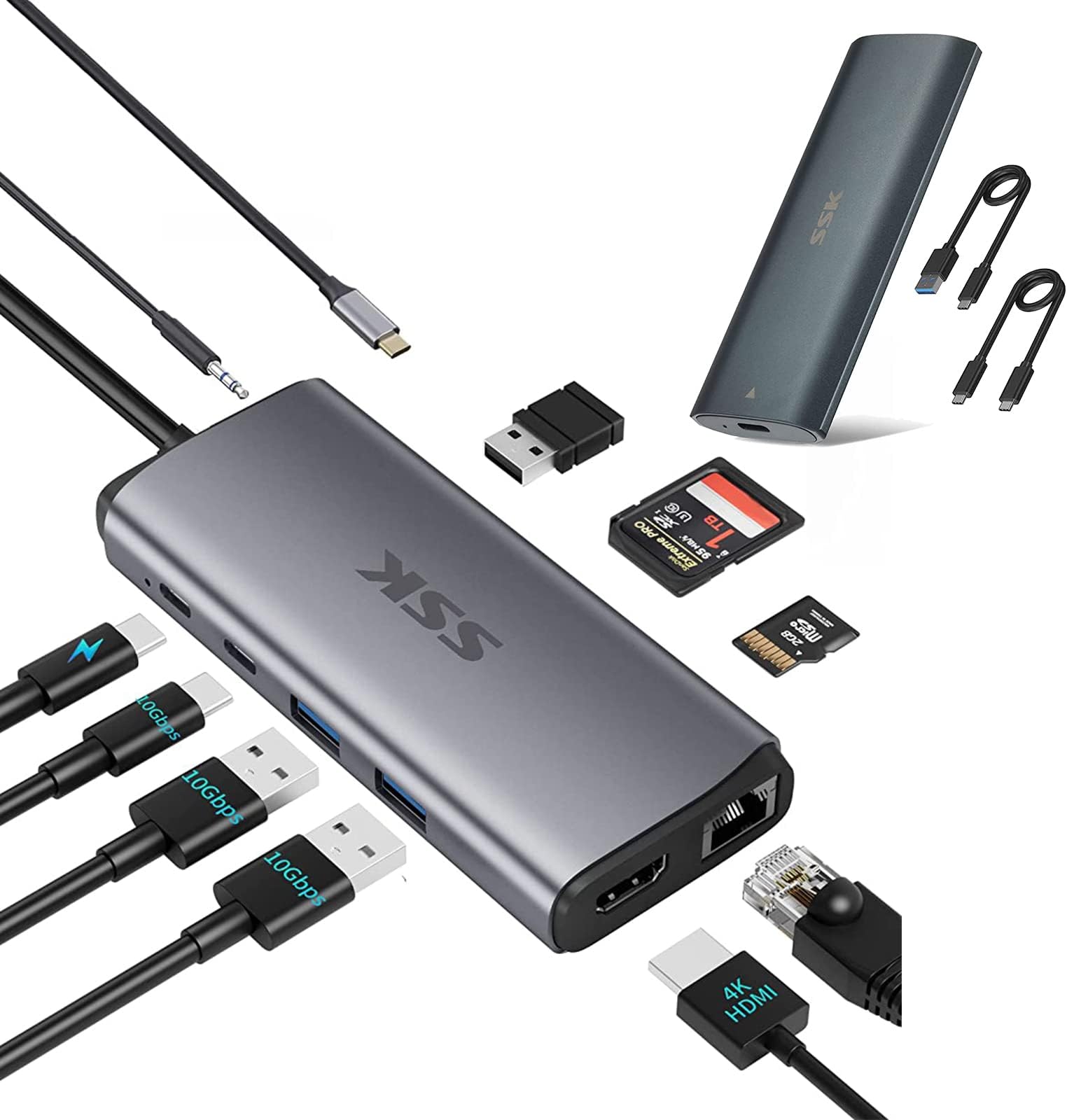 Amazon.com: Bundles SSK Aluminum M.2 NVME/ SATA SSD Enclosure Adapter ...