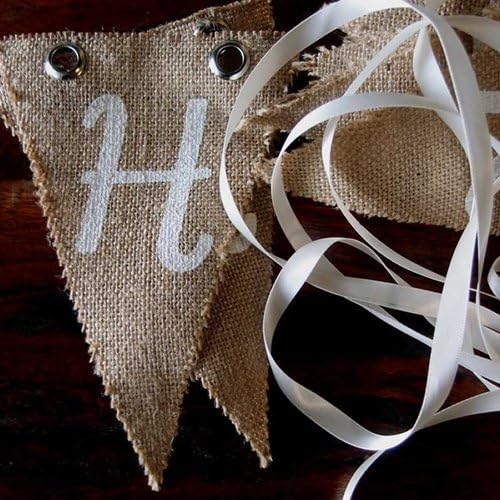 Amazon.com: Burlap Bunting Set with White Letters & 4 Hearts, Banner ...