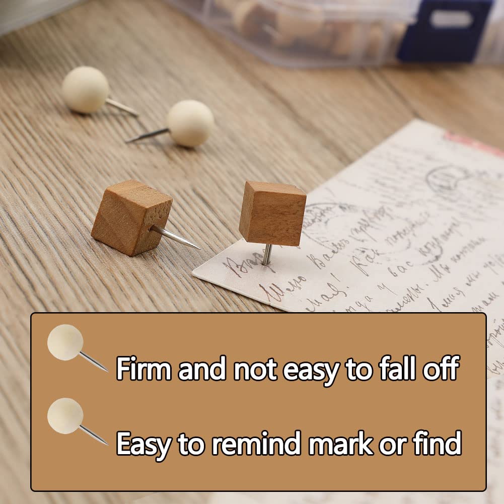 Snapklik.com : 62 Pcs Wood Push Pins 5 Types Wooden Thumb Tacks Wooden ...