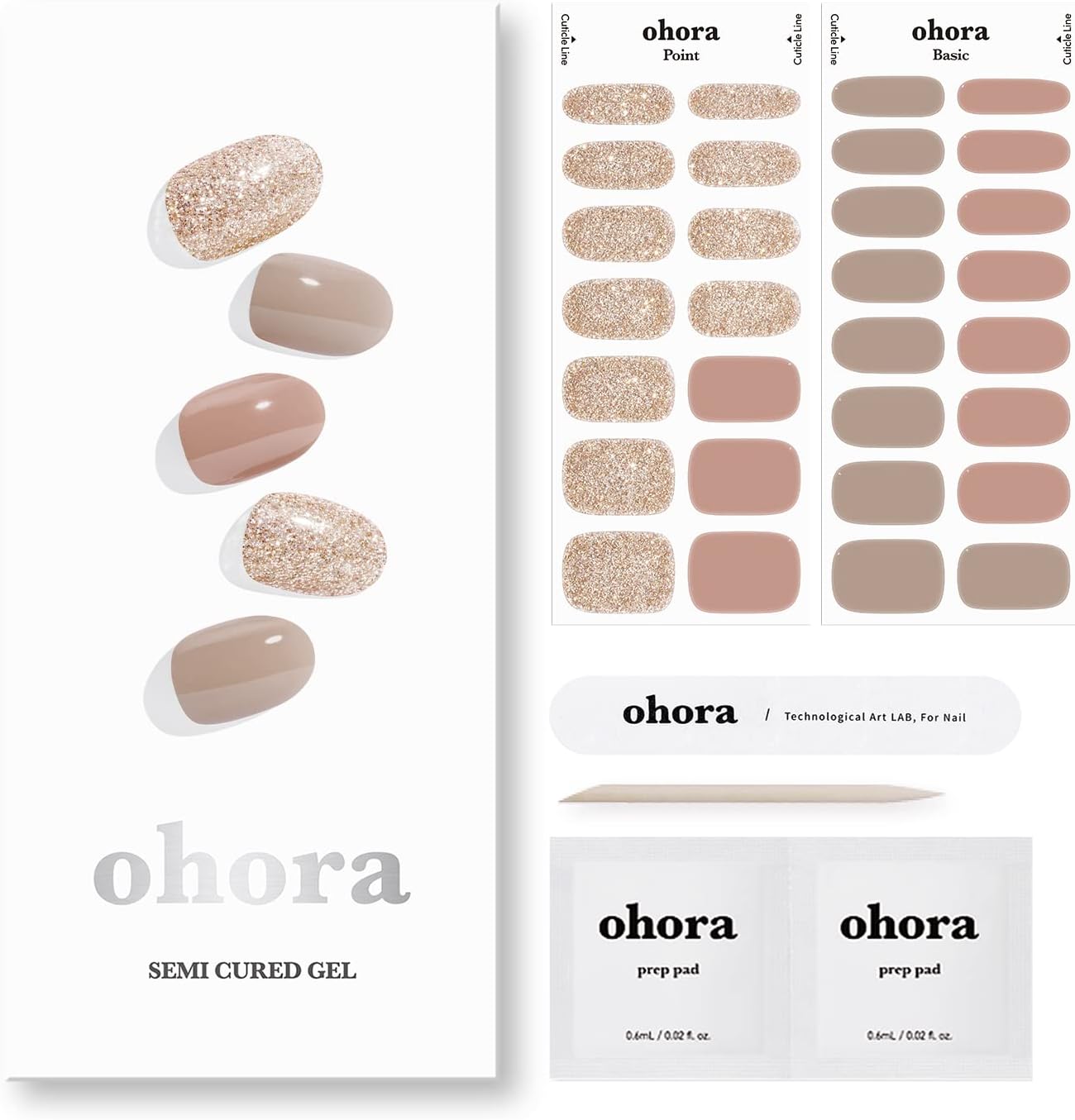 ohora Semi Cured Gel Nail Strips (N Carmel) - Works with Any Nail Lamps, Salon-Quality, Long ...