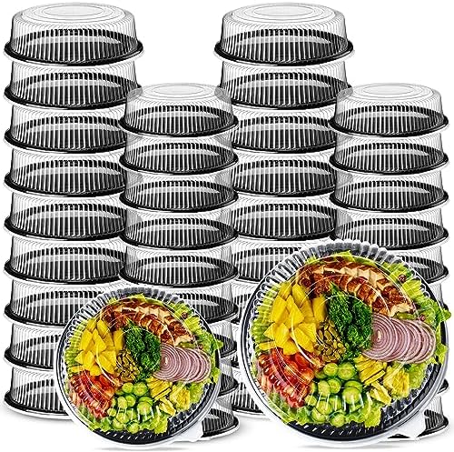 Amazon.com: Zhehao 30 Packs Plastic Serving Tray with Lid 12 16'' Black ...