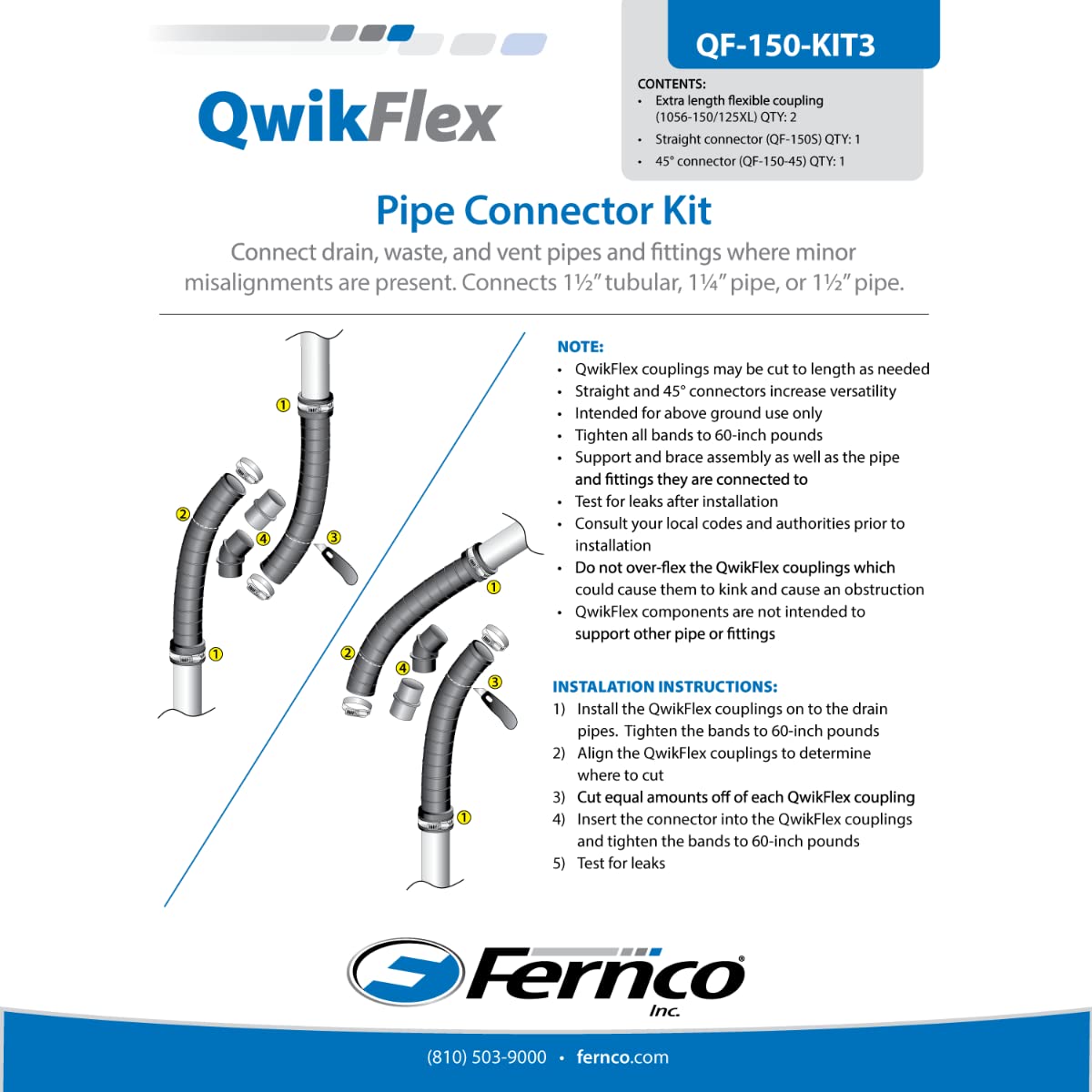 Buy Fernco QwikFlex 24-in. Flexible Pipe Coupling Kit for Offset or ...