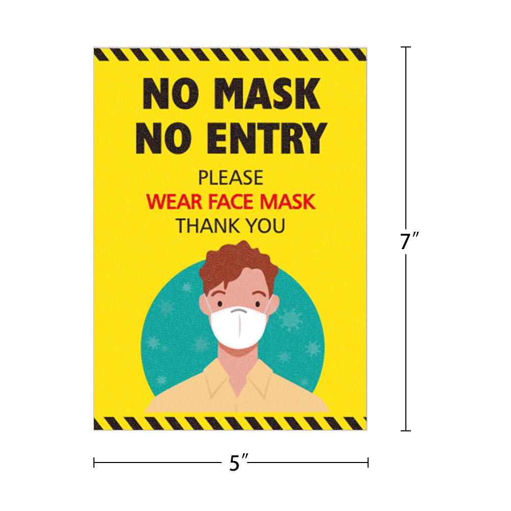 SICOHOME No Mask No Entry Sticker,5pcs Face Mask Sign Stickers, 5"x 7 ...