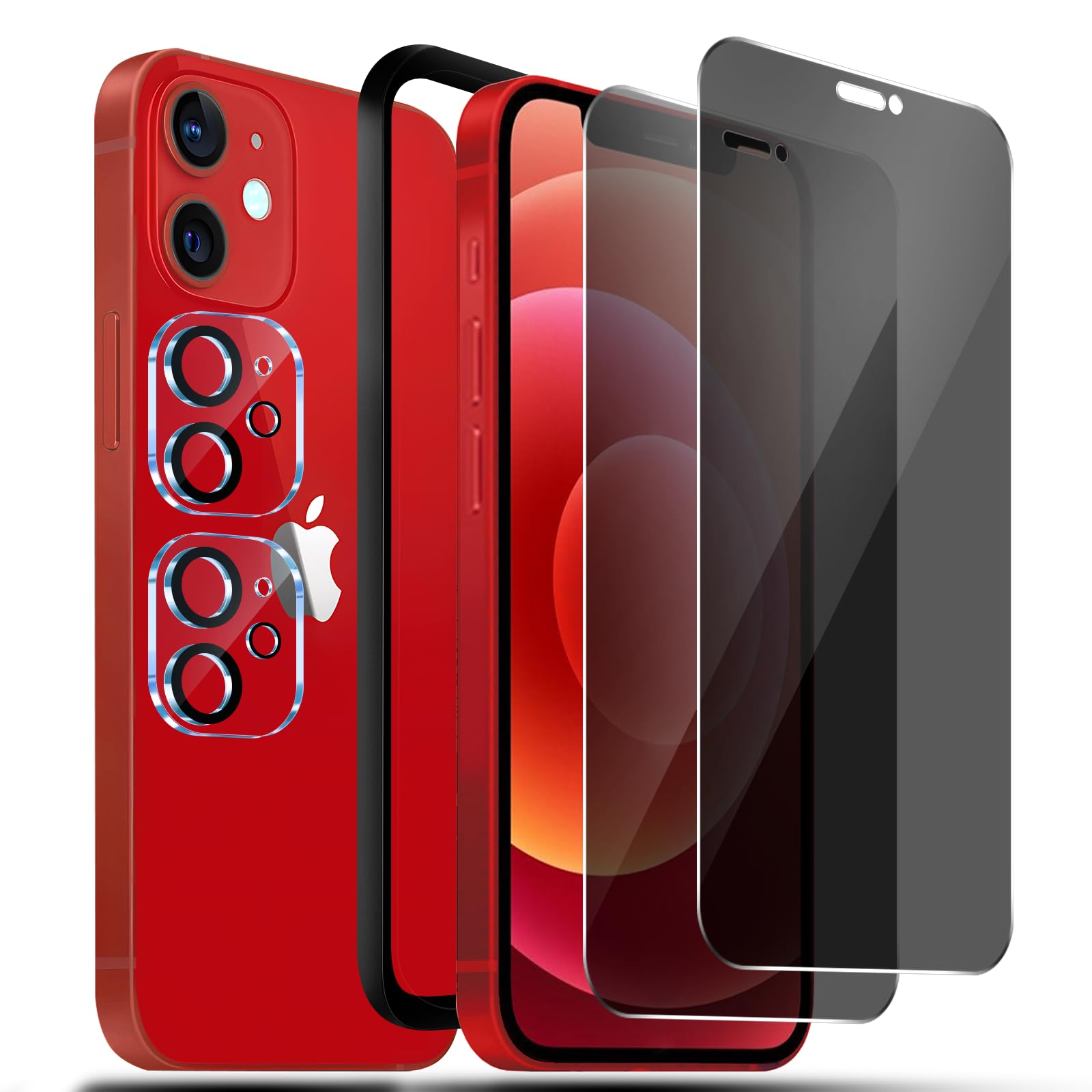 Amazon | 対応 iPhone12 ガラスフイルム 6.1インチ 【2+2 枚セット-国産旭硝子】 iPhone12 覗き見ガラスフィルム 2枚 + レンズ保護フィルム 2枚 ガイド枠 ...