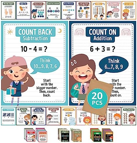Amazon.com : Decorably 20 Boho Math Posters 1st Grade, 11x14in Matte ...