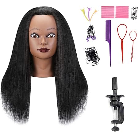 Amazon.com: Traininghead 100% Real Hair Mannequin Head Training Head ...