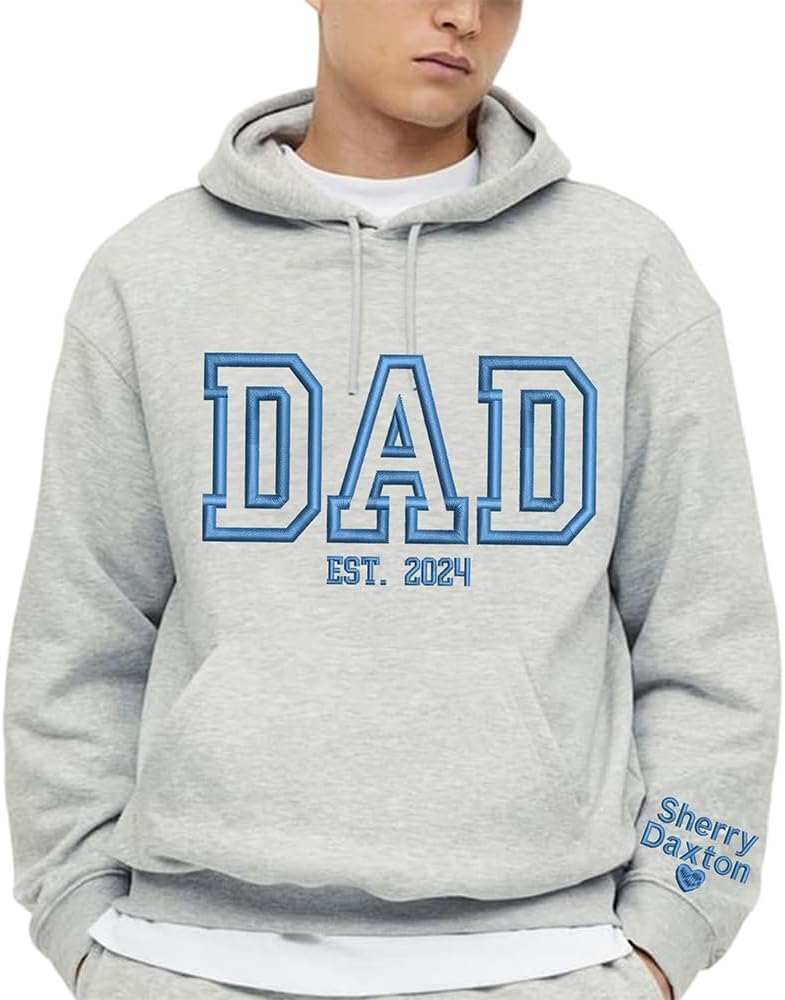 Amazon.com: GAMMIE Personalized Embroidered Dad Est Hoodie with Kid ...