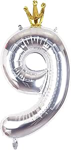 Amazon.com: 40 Inch Crown Silver Number 9 Balloon, Big Conjoined Foil ...