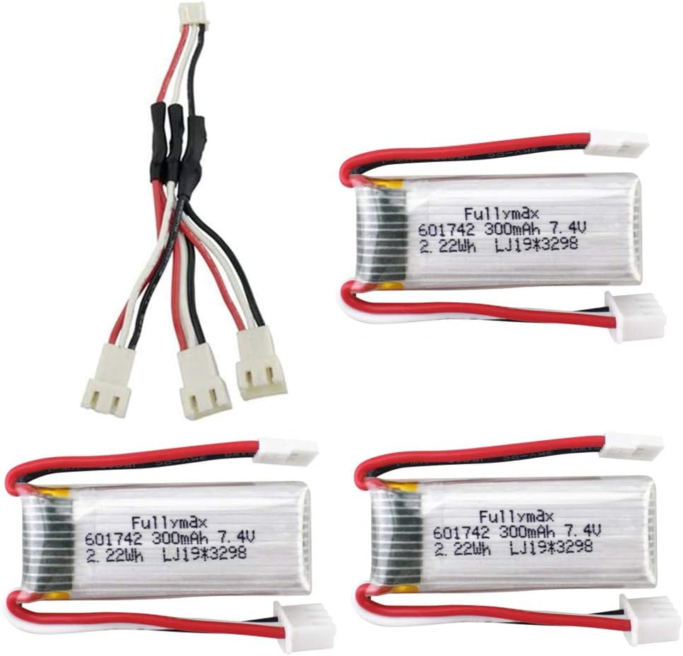Amazon.com: sea jump 3PCS 7.4V 300mah Lithium Battery +1to3 Charging ...