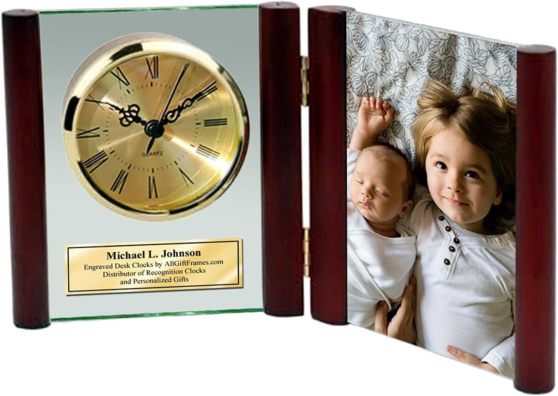 Amazon.com: Engraved Hinged Glass Book Clock Wood Posts Photo Frame ...