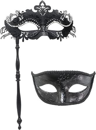 Coddsmz Couple Masquerade Masks Set with Holding Stick Venetian ...