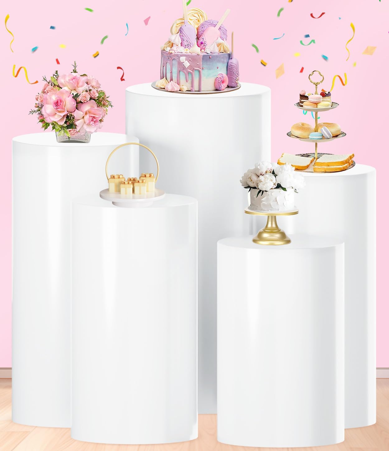 Amazon.com: GSQQTE White Cylinder Stands for Party 5 PCS Plastic ...