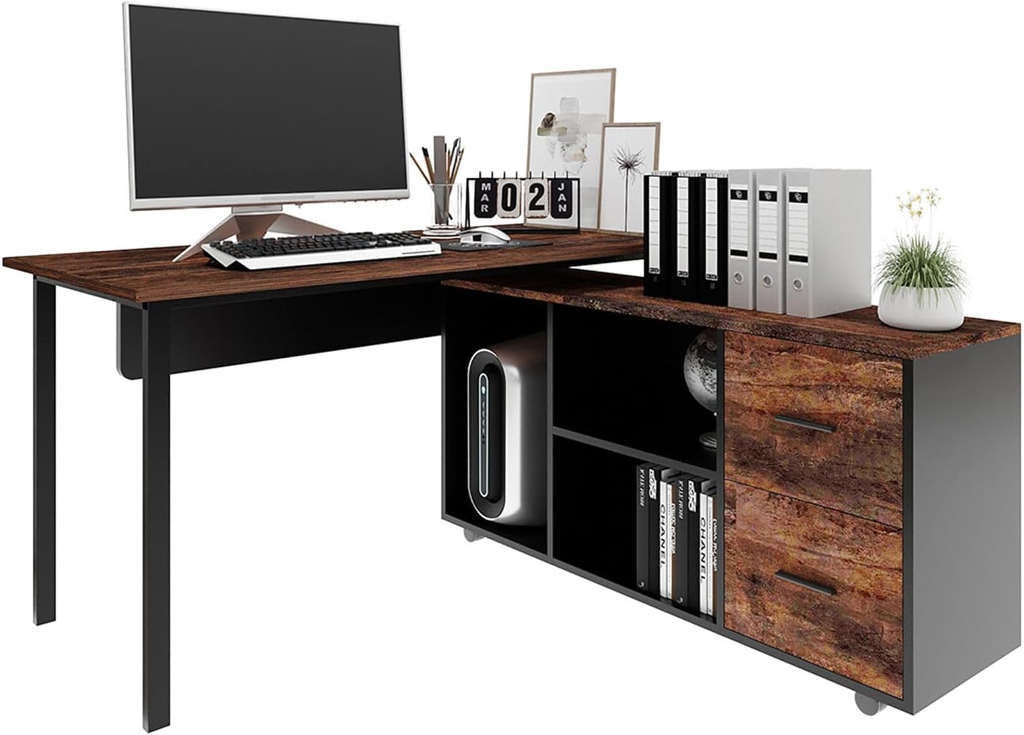 Luxsuite Computer Table Office Desk Writing Table with Storage Shelves ...