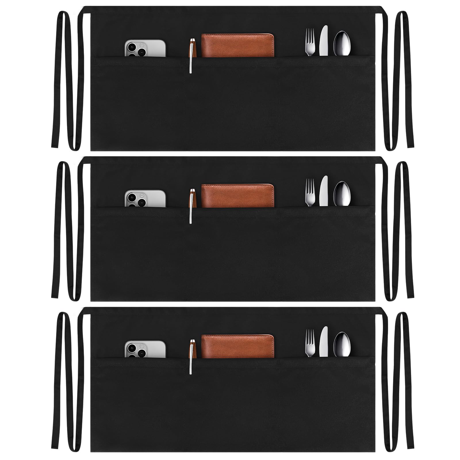 Amazon.com: NLUS 3 Pack Server Aprons with 3 Pockets, Water Oil Stain ...