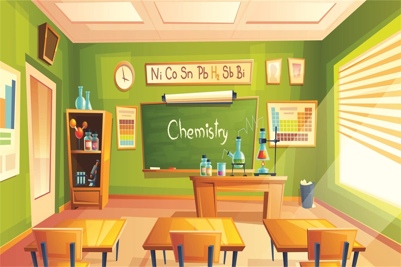 Beleco 5x4ft Fabric Cartoon Classroom Backdrop Chemistry Lab Equipment ...