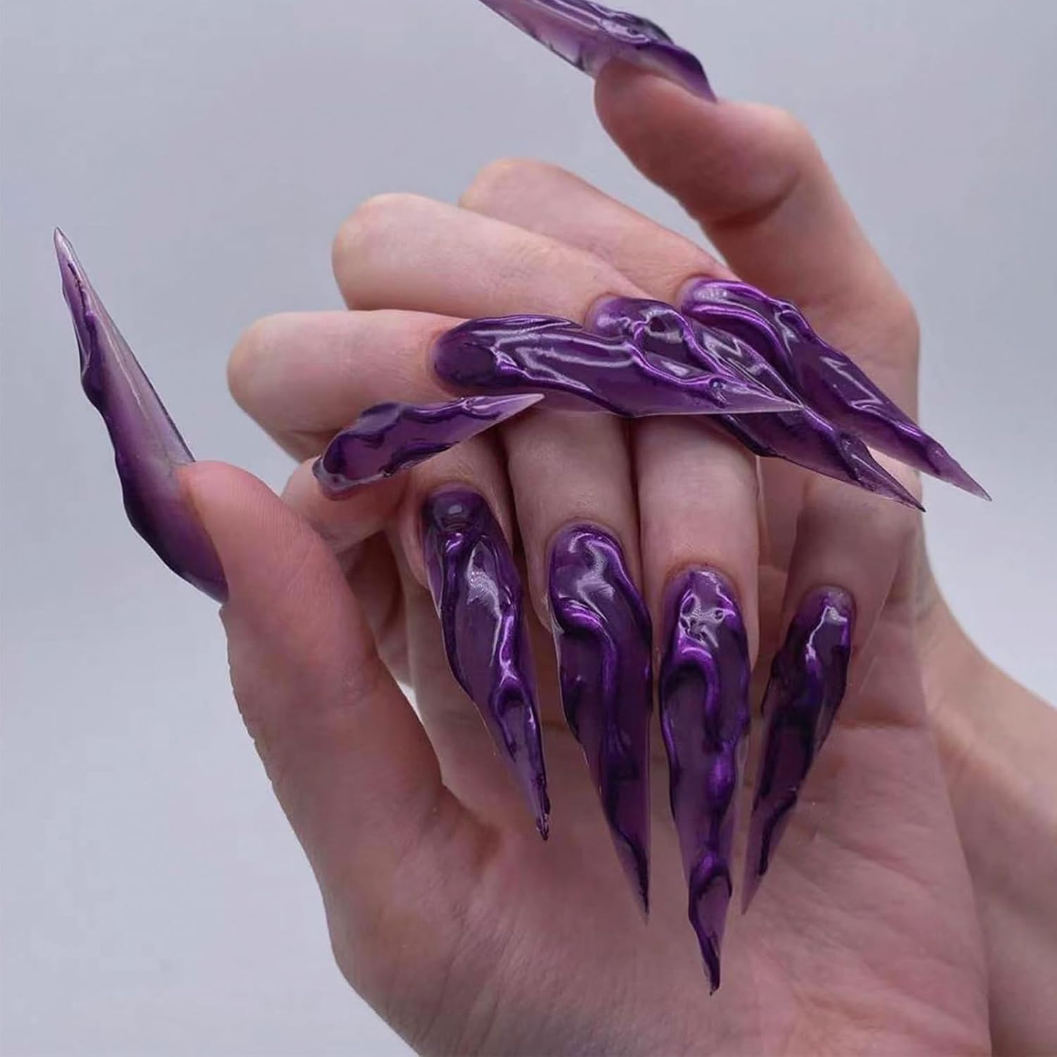 Amazon.com: Devil’s Claws Press on Nails 24 Pcs 3D Curve Line Acrylic ...