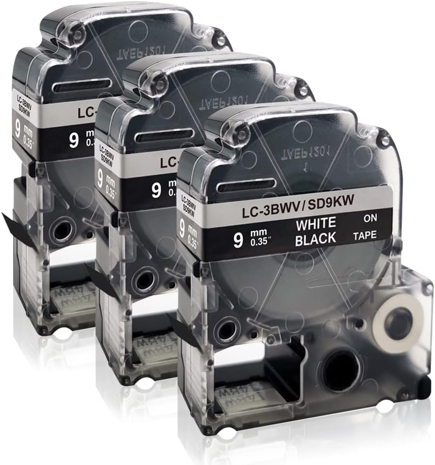 Amazon | テプラ テープ キングジム SD9KW 3個セット 黒地白文字 テープカートリッジ 9mm幅・長さ8m 互換テープ PRO 強粘着 SR-GL1 SR150 SR250 ...