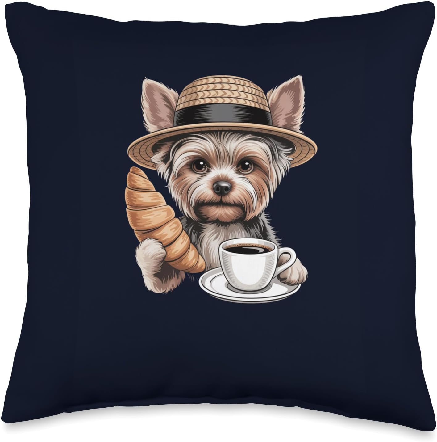 Amazon.com: Yorkie Coffee Croissant Funny French Breakfast Dog Owner ...
