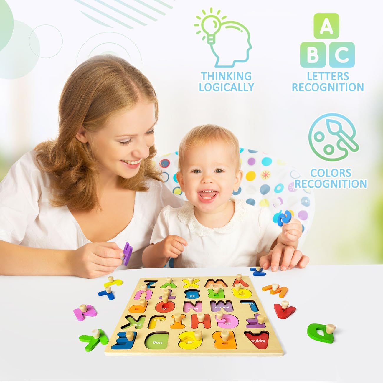 Rompecabezas Del Alfabeto De Madera Para Niños Pequeños De 1 A 3 Años