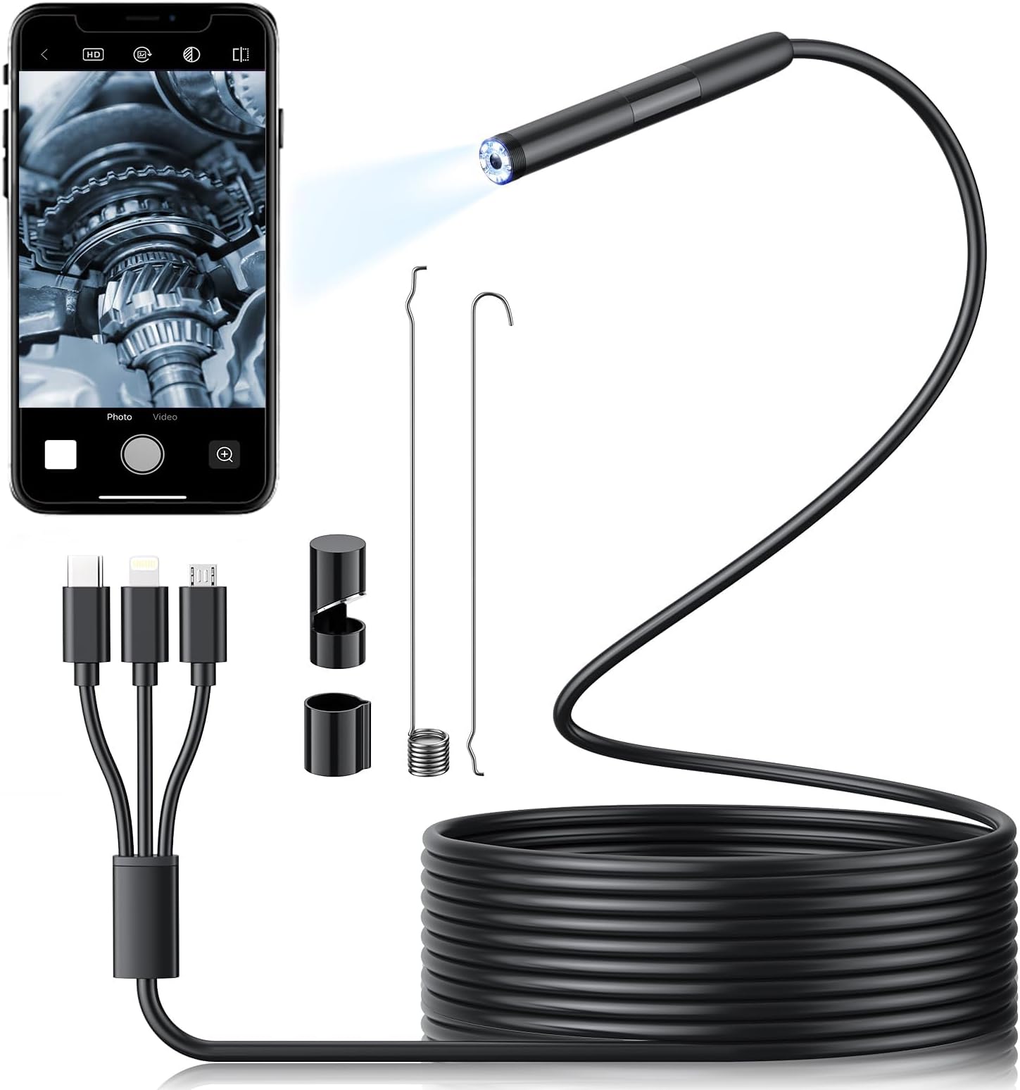 Amazon.com: Endoscope Camera with Light, 1920P HD Borescope with 6 ...