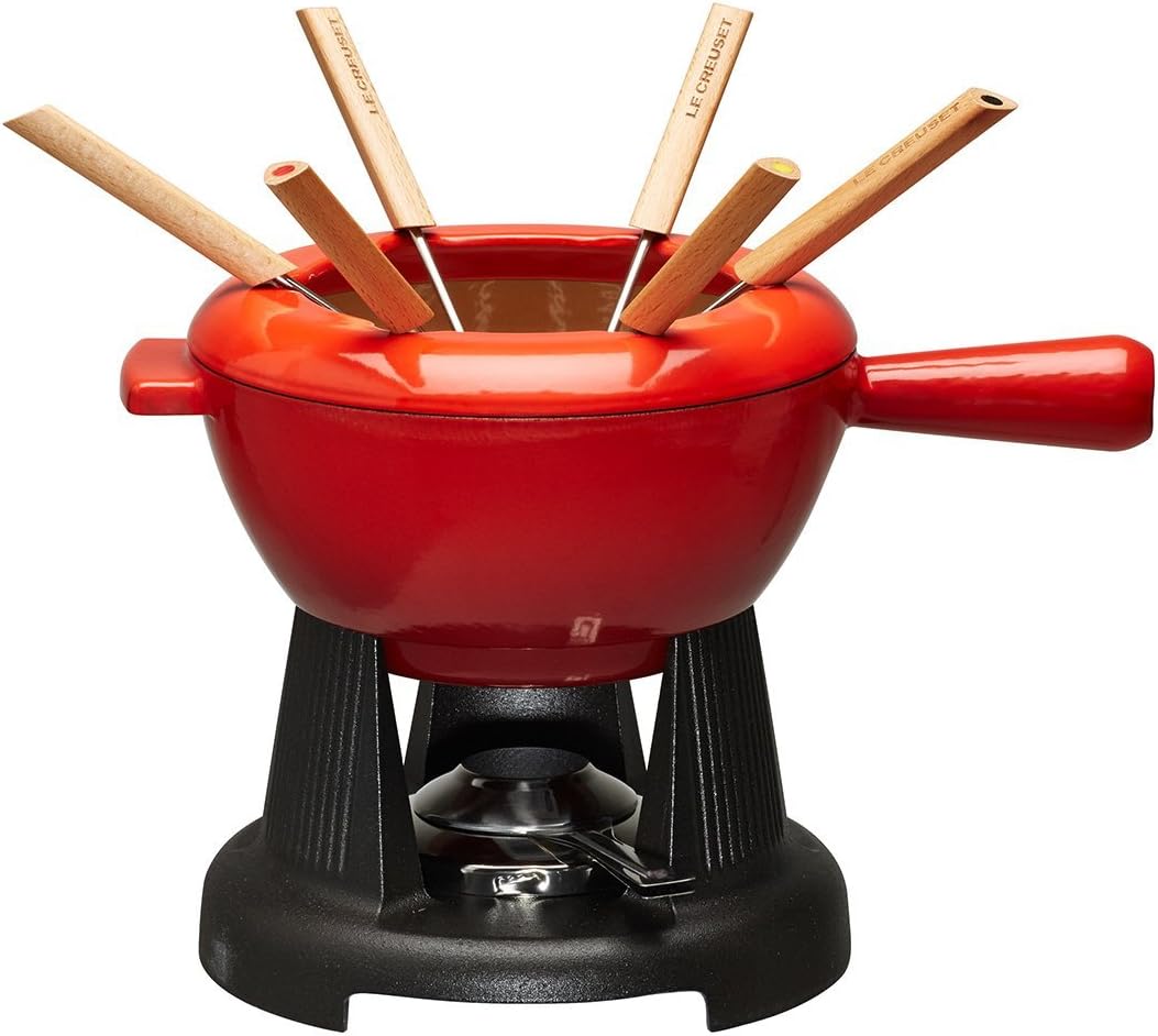 Le Creuset Enamelled Cast Iron Fondue Set, With Adjustable Burner and 6 ...