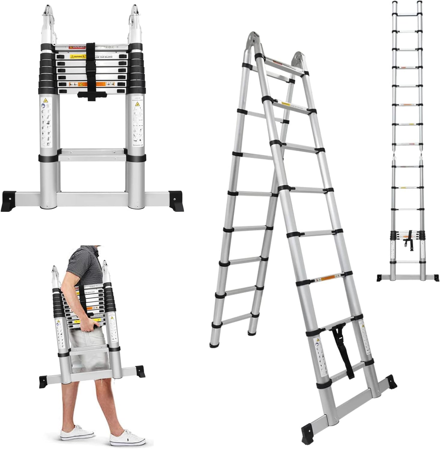 Aluminum Telescoping Ladder Extension Ladder 16.4ft A Type A Frame ...