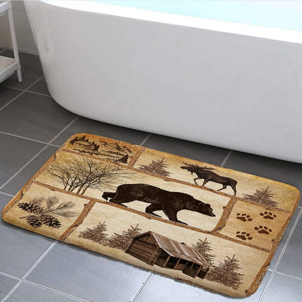 Amazon.com: Rustic Cabin Bath Rug, Farmhouse Country Antique Bear Moose ...