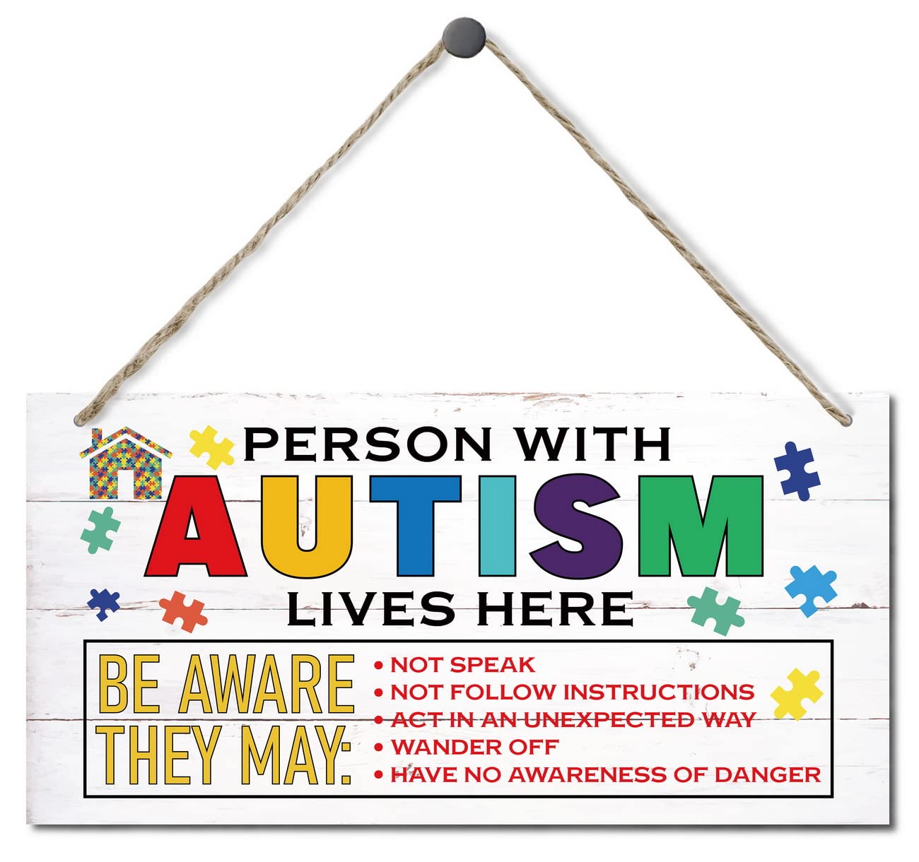 Amazon.com : Person With Autism Lives Here Sign, Hanging Wood Sign Home ...