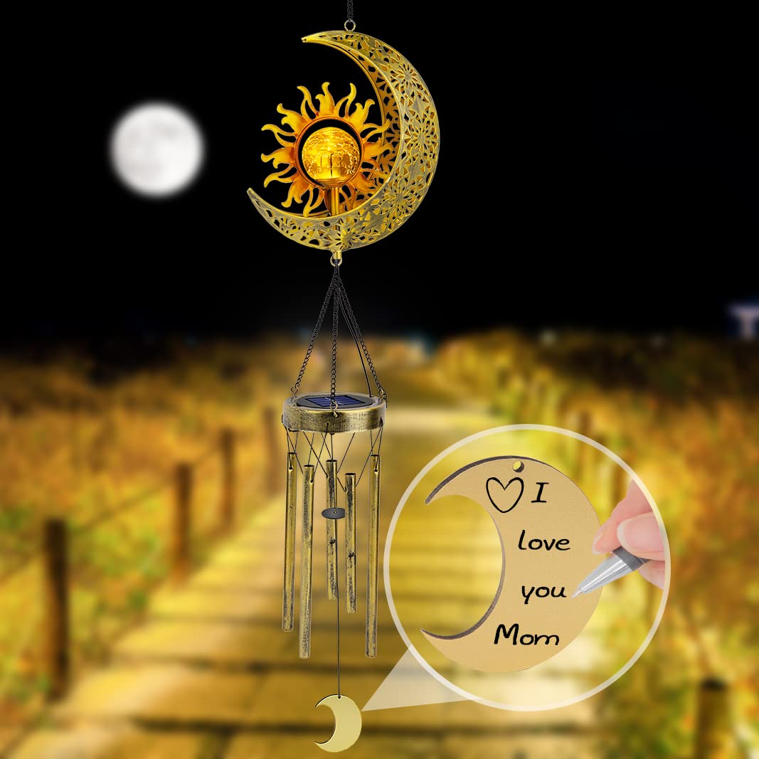 Snapklik.com : Sun Moon Solar Wind Chimes For Outside Crackle Glass ...