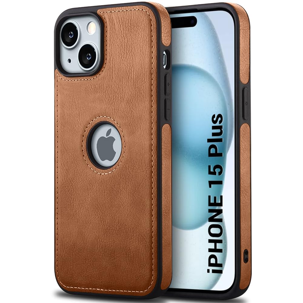 TheGiftKart Genuine Leather Finish iPhone 15 Plus Back Cover Case ...