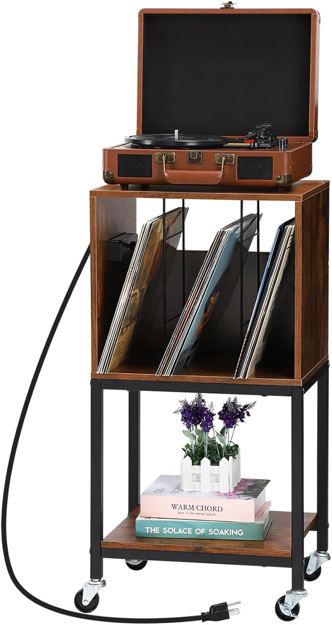 Amazon.com: MOOACE Record Player Table, Vinyl Shelf with USB Ports and ...