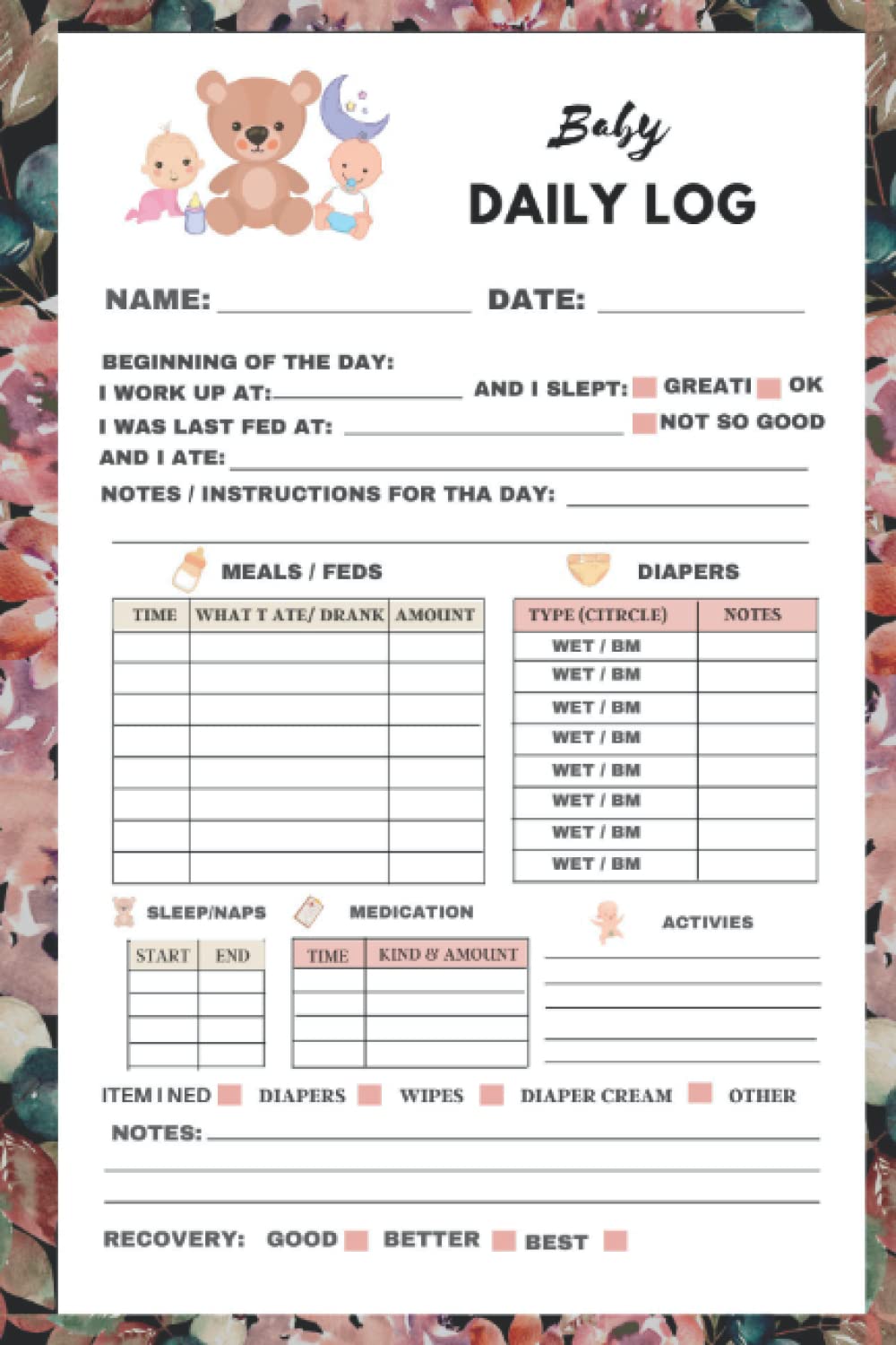 Baby log book for mom and dad: Daily reports for daycare, infant daily ...