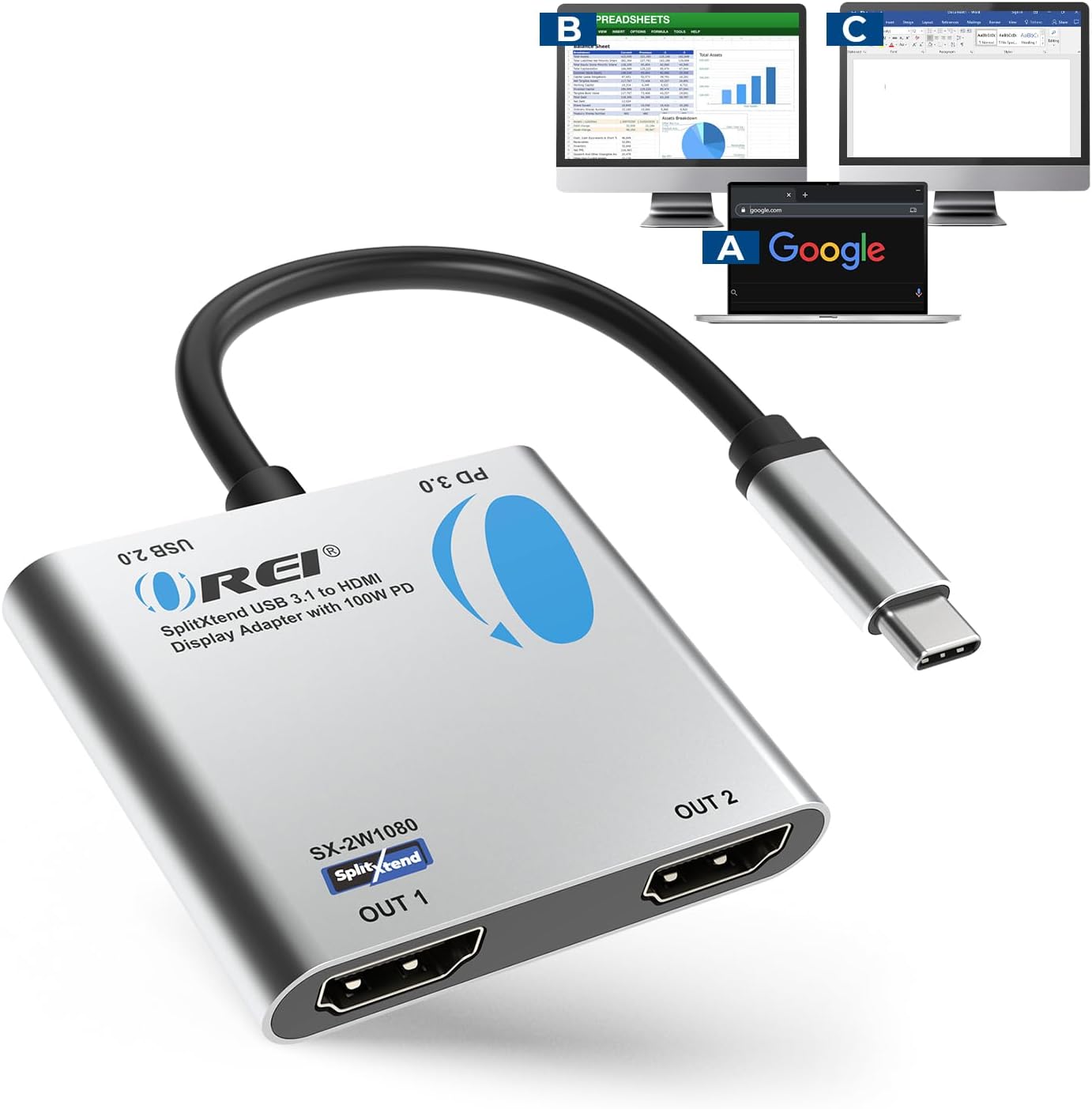 Amazon.com: OREI SplitExtend HDMI Splitter Extended Display for Windows ...