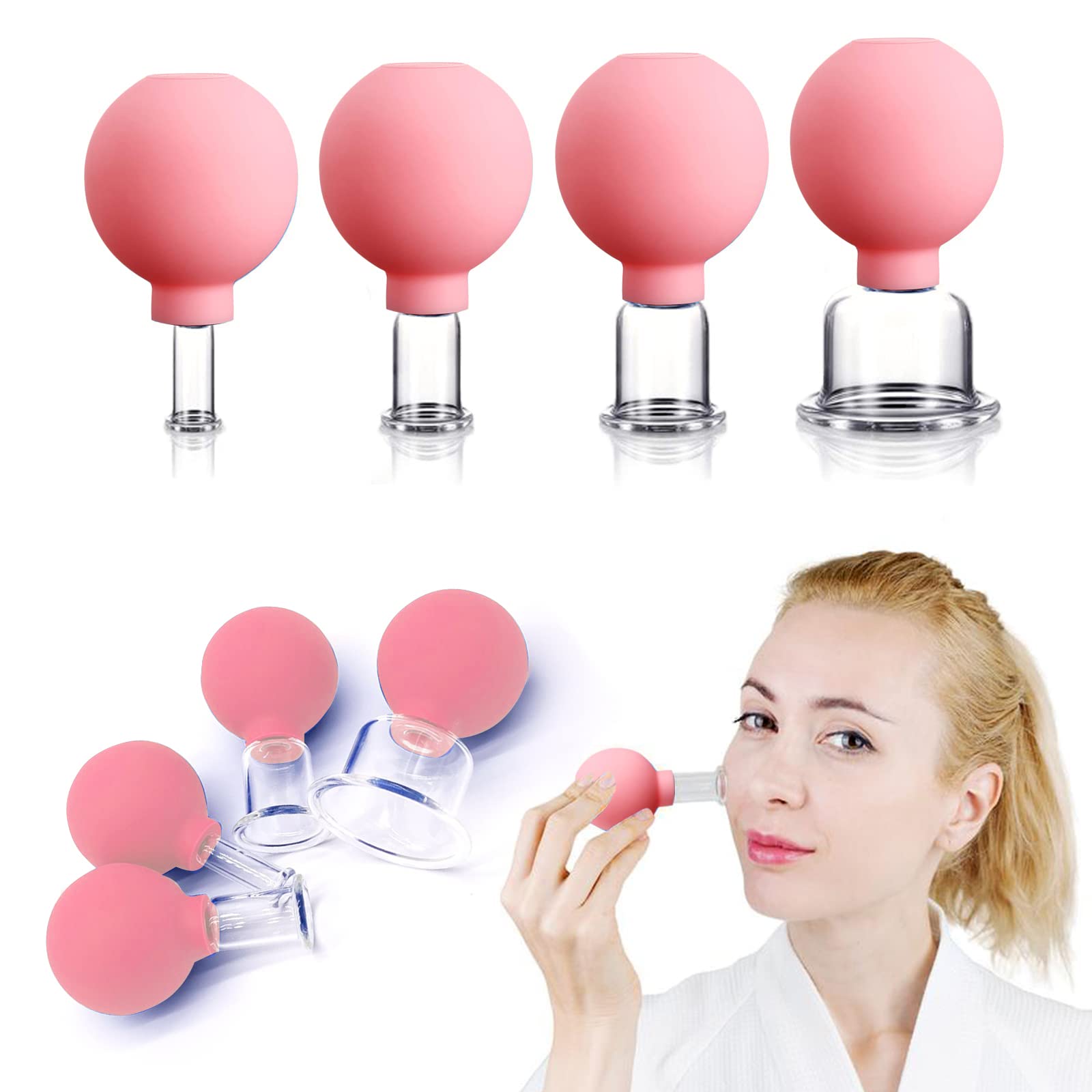 4 PCS Glass Facial Cupping Set | Silicone Vacuum Suction | Cupping ...
