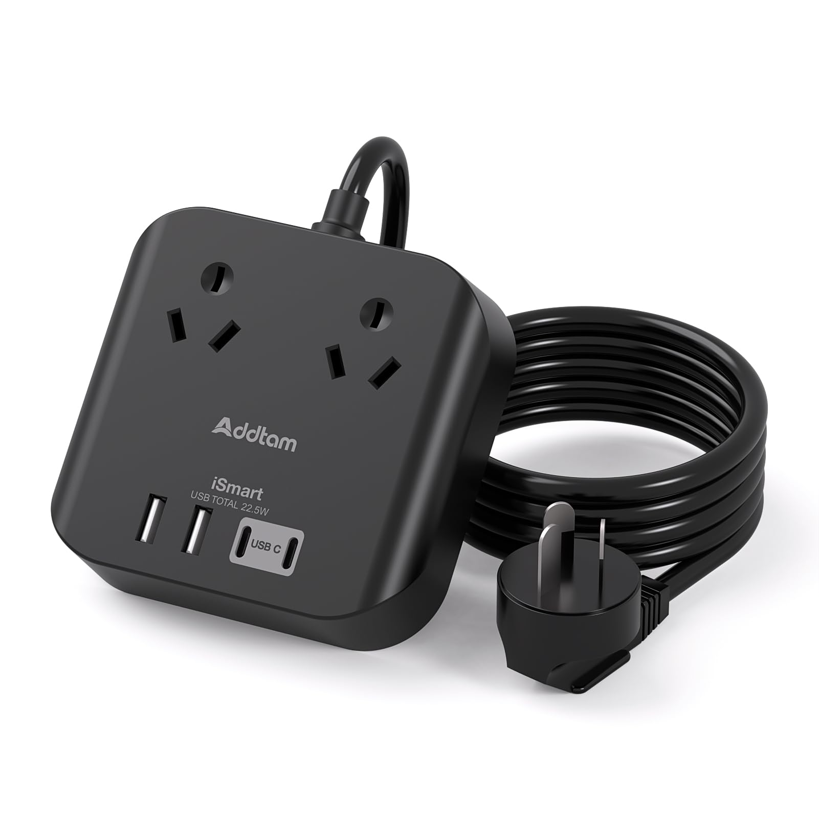 Black Power Board, 2-Outlet Power Strip, Powerboard with 4 USB Charging ...