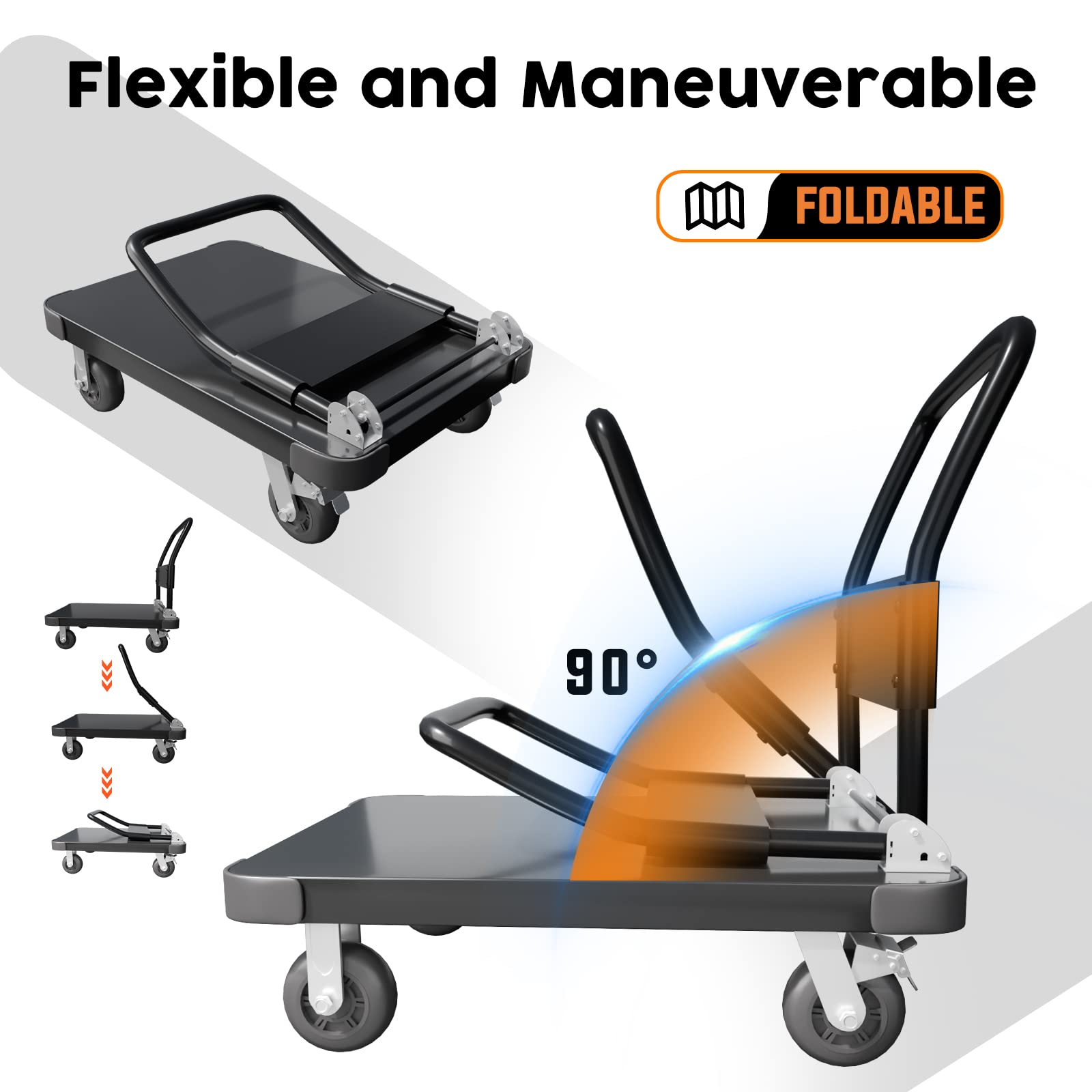 Steel Platform Truck Heavy Duty Flatbed Cart, 2200Lbs Push Cart Dolly ...