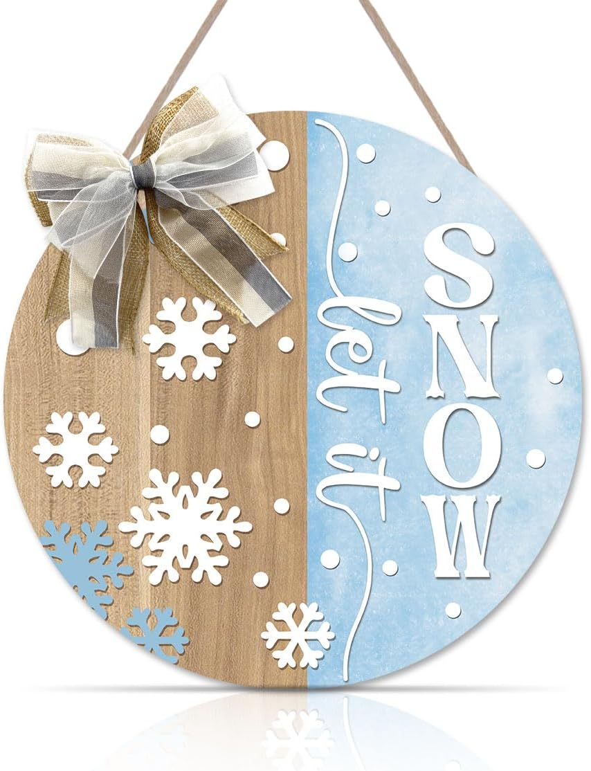 Amazon.com: Whaline Winter Wooden Hanging Sign Winter Let It Snow Door ...