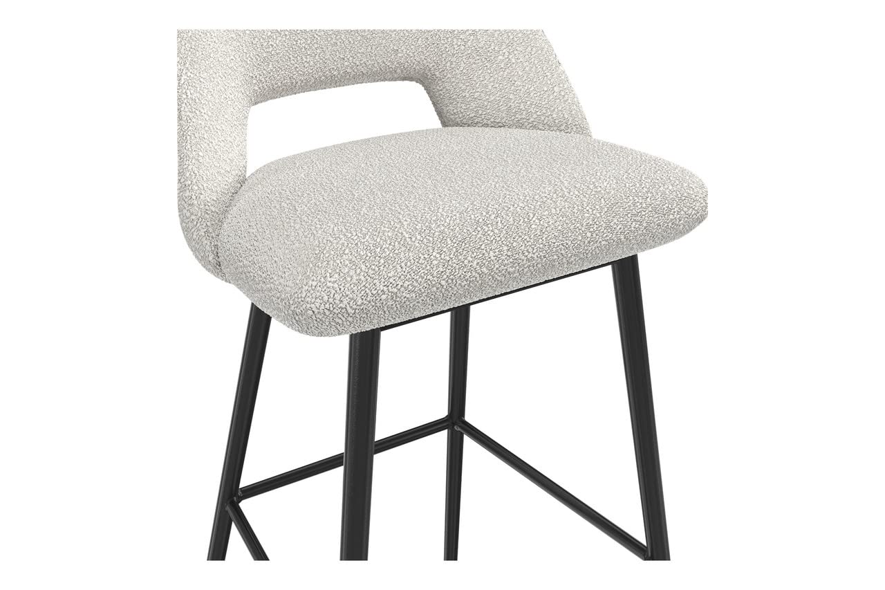 Inmod Oliver Boucle Bar Stool, Set of 2, White Bar Stools, Boucle Bar Stools, Modern Bar Stools