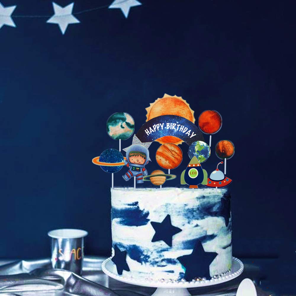 27 PCS JeVenis Solar System Birthday Cake Topper Space Cupcake Toppers ...